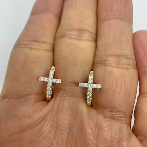 Diamond Cross Earrings, Hoop Cross Earrings, Cross Diamond Earrings ...