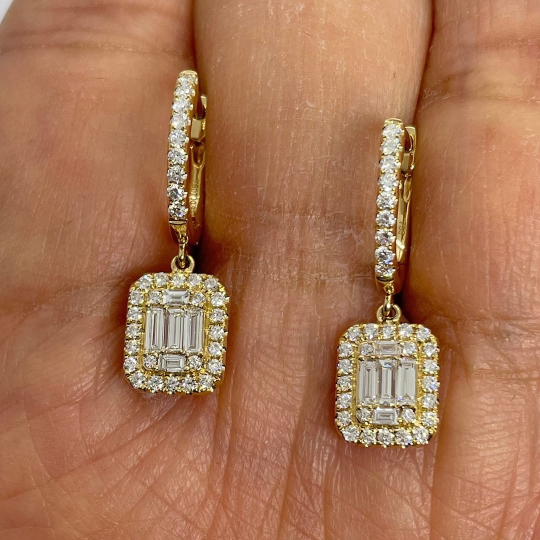 Diamond Drop Earrings, 18K Yellow Gold Dangling Diamond Earrings ...