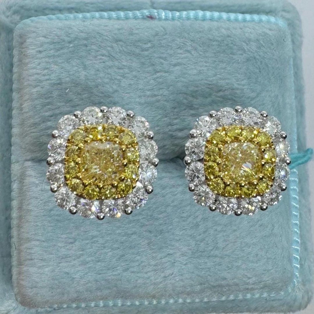 Yellow Diamond Earrings, Fancy Yellow Diamond Earrings 18K White Gold ...