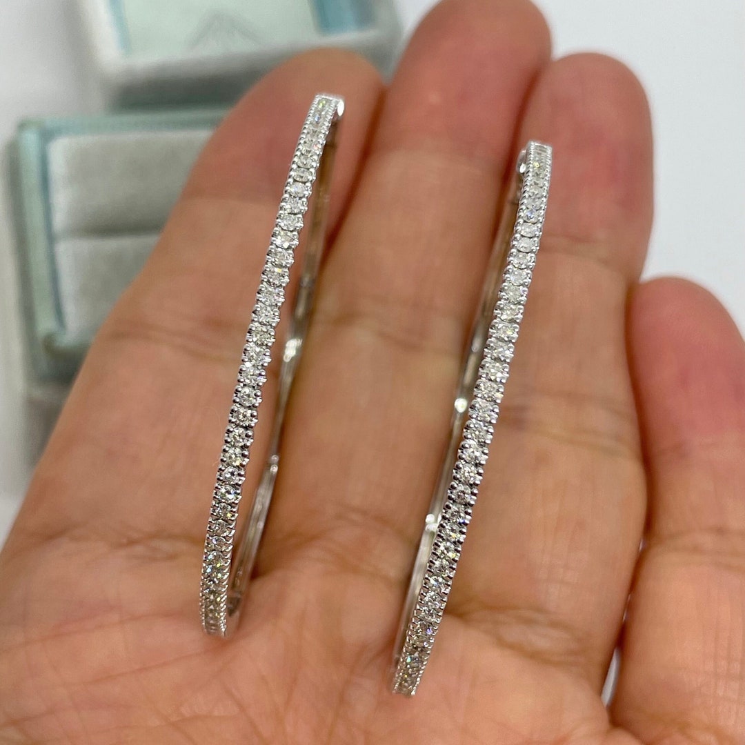 Big Diamond Hoop Earrings, Big Hoop Earrings Diamond, 14K White Gold ...