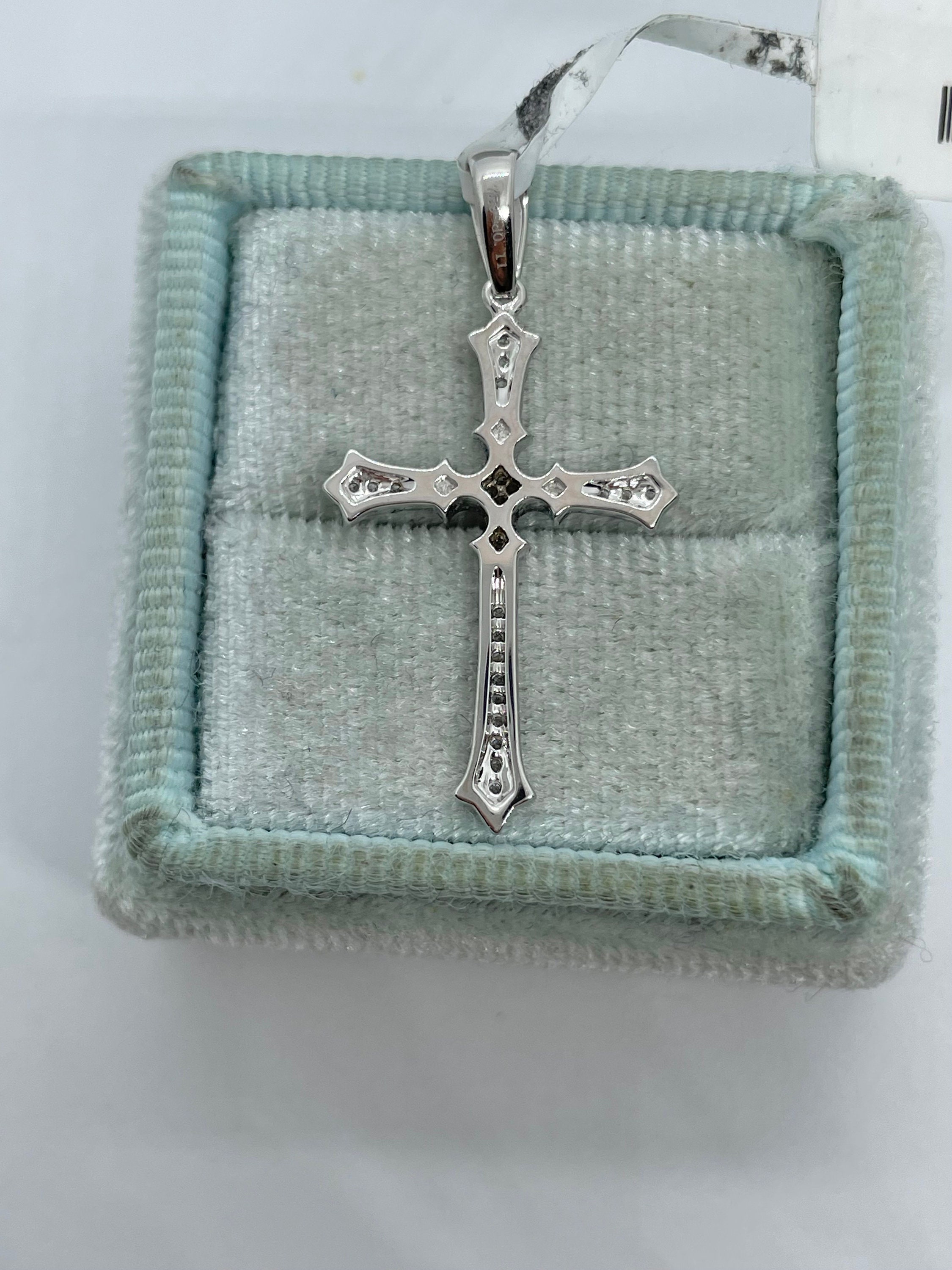 18K White Gold Diamond Cross Pendant, Genuine VS/SI Diamonds - Etsy