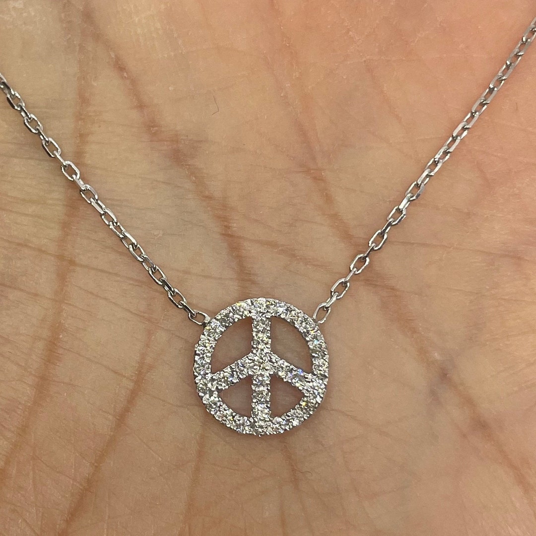 Diamond Peace Sign Pendant, Diamond Peace Sign Necklace White Gold ...
