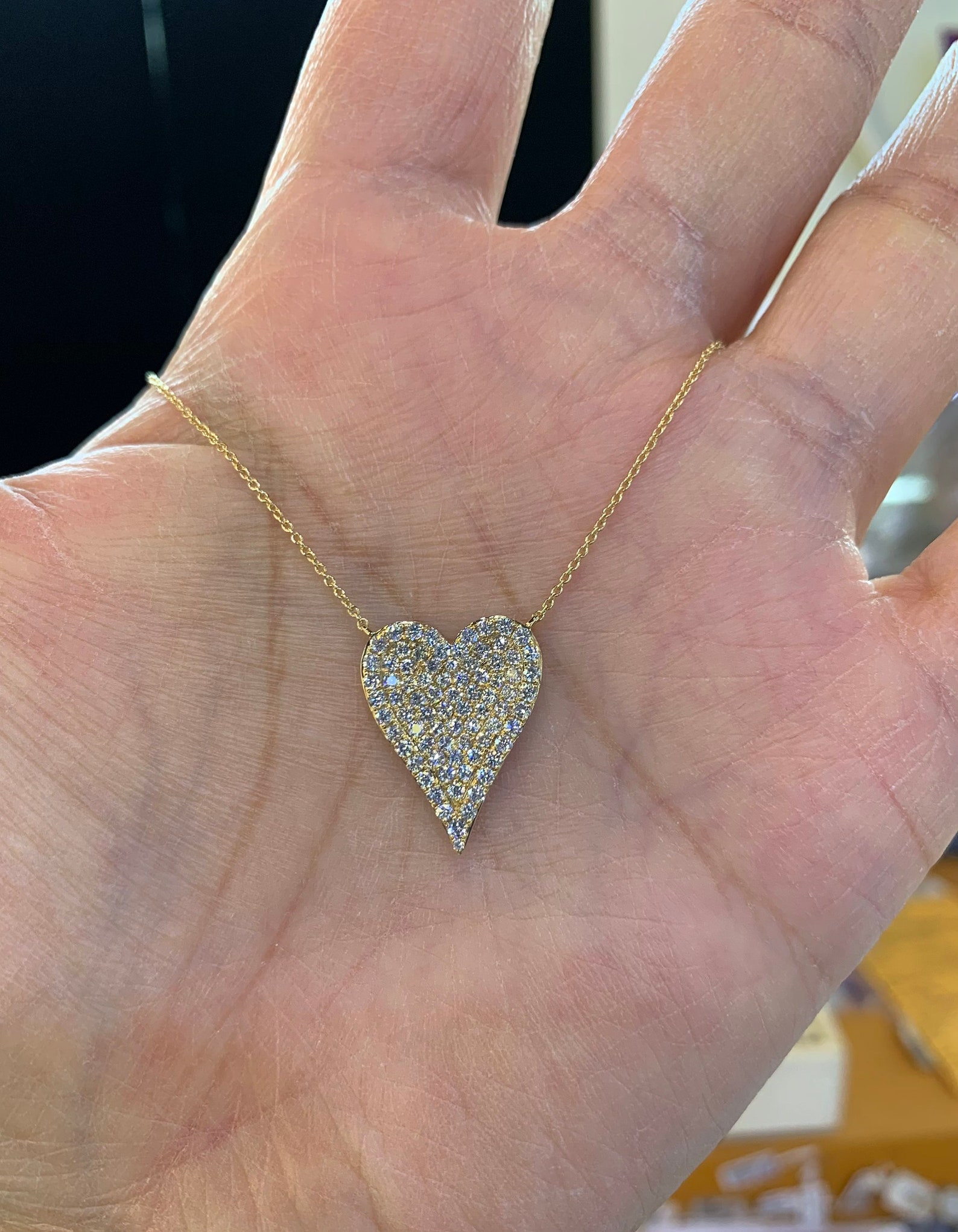 Collar de corazón alargado collar de corazón de diamantes | Etsy