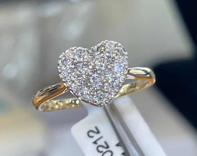 Diamond Heart Ring, 14K Yellow Gold Heart Diamond Ring, Heart Promise ...