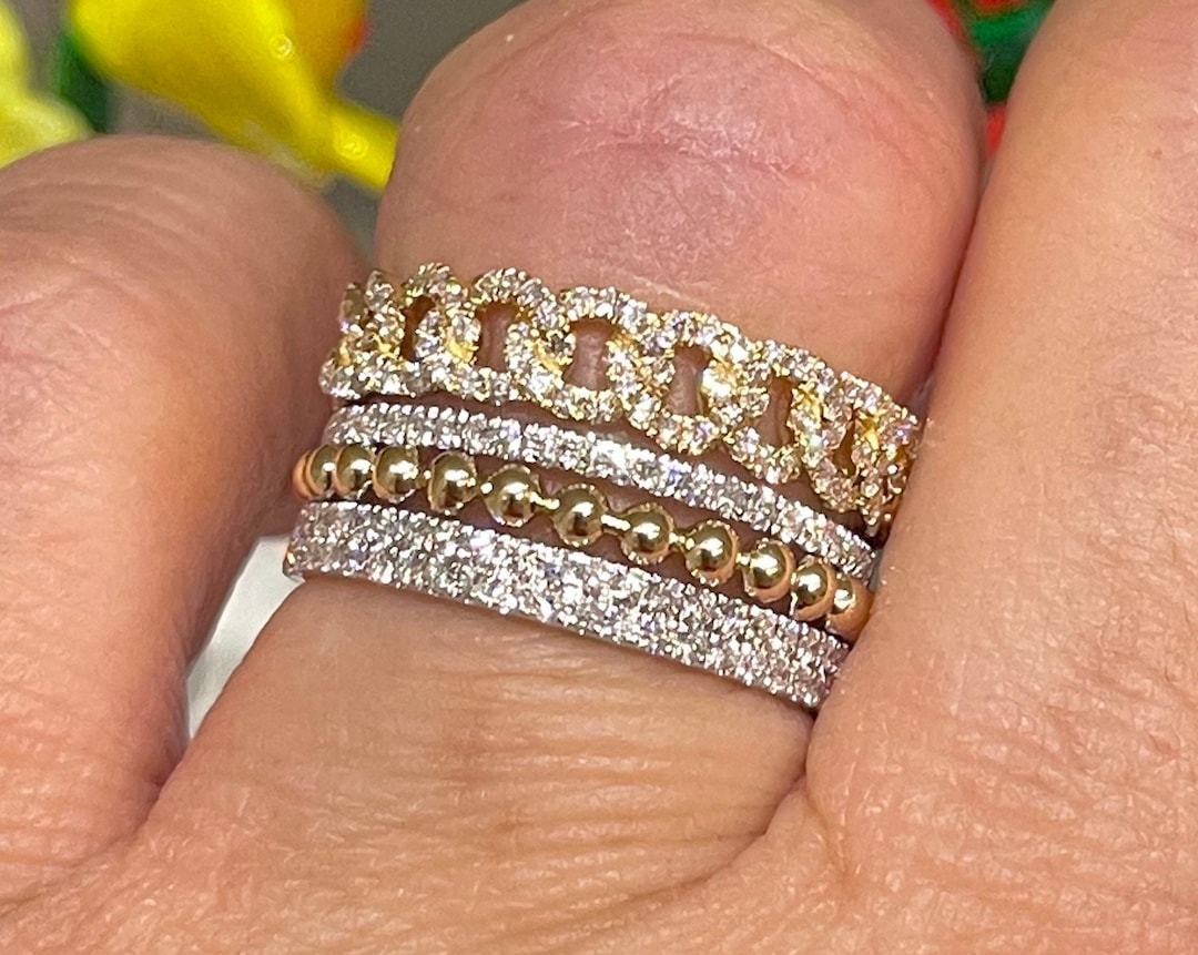 Wide Diamond Band, Stacked Diamond Rings, Stacked Rings, 18K Gold ...