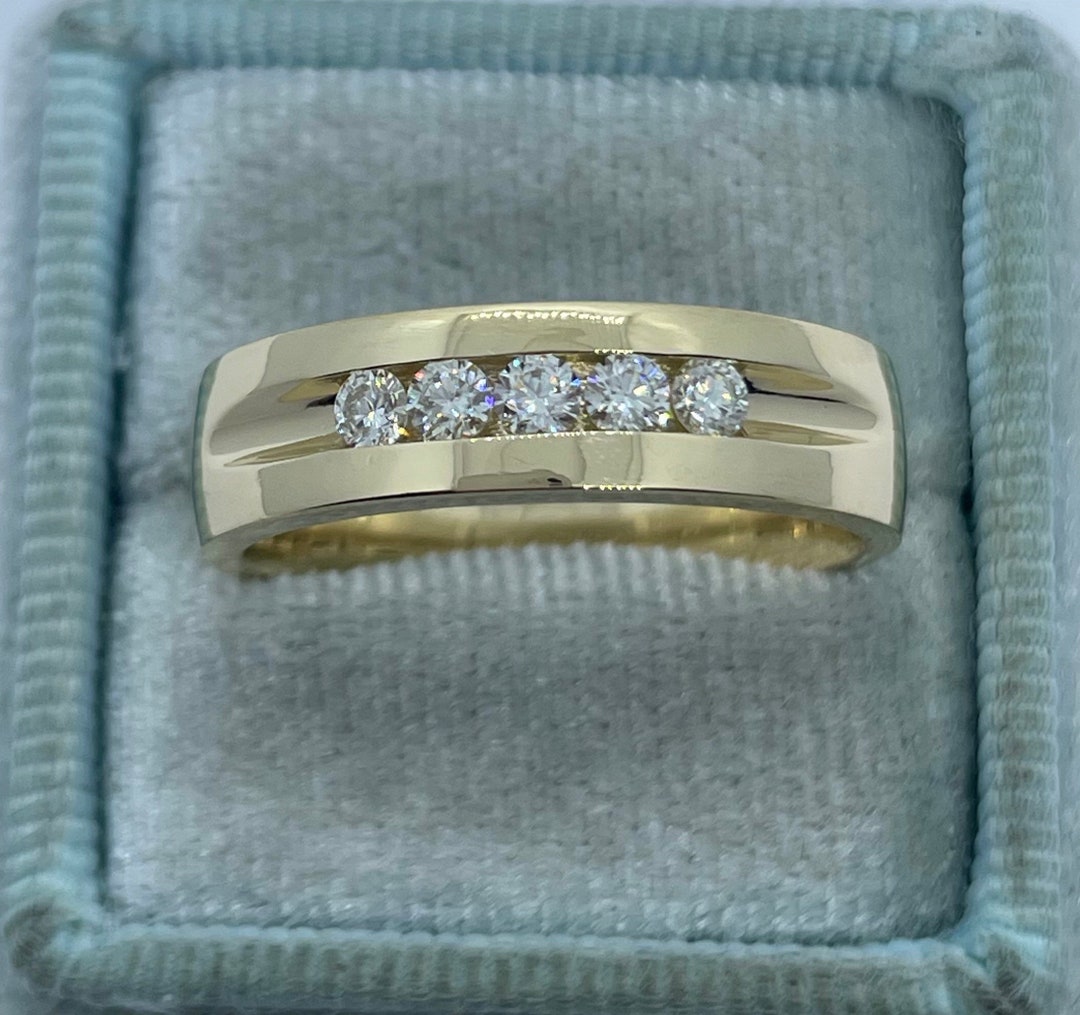Mens Diamond Wedding Band, Man Wedding Band, 14K Yellow Gold Band ...