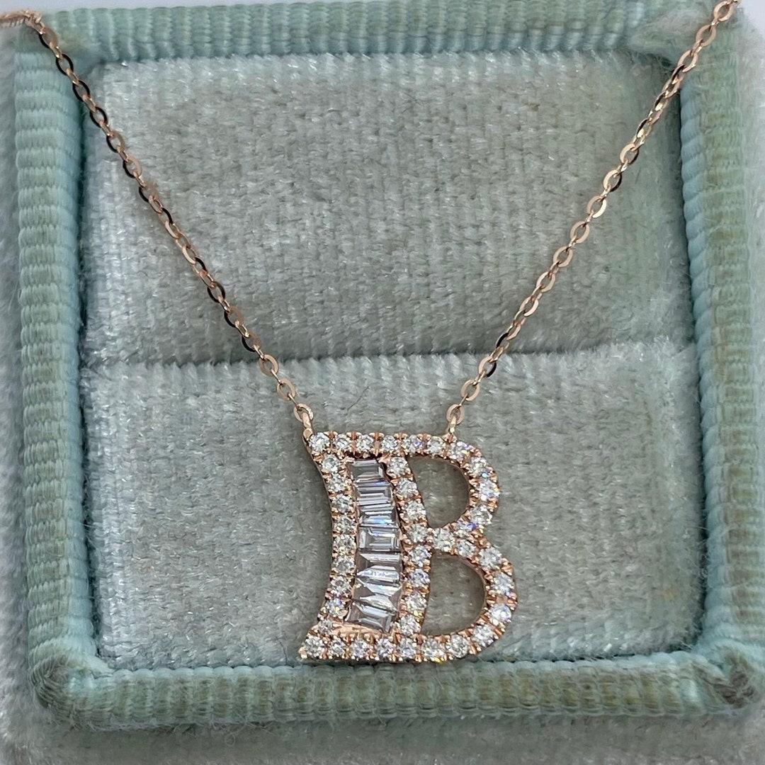 Initial B Pendant, Diamond B Pendant, 18K Rose Gold Diamond Initial ...