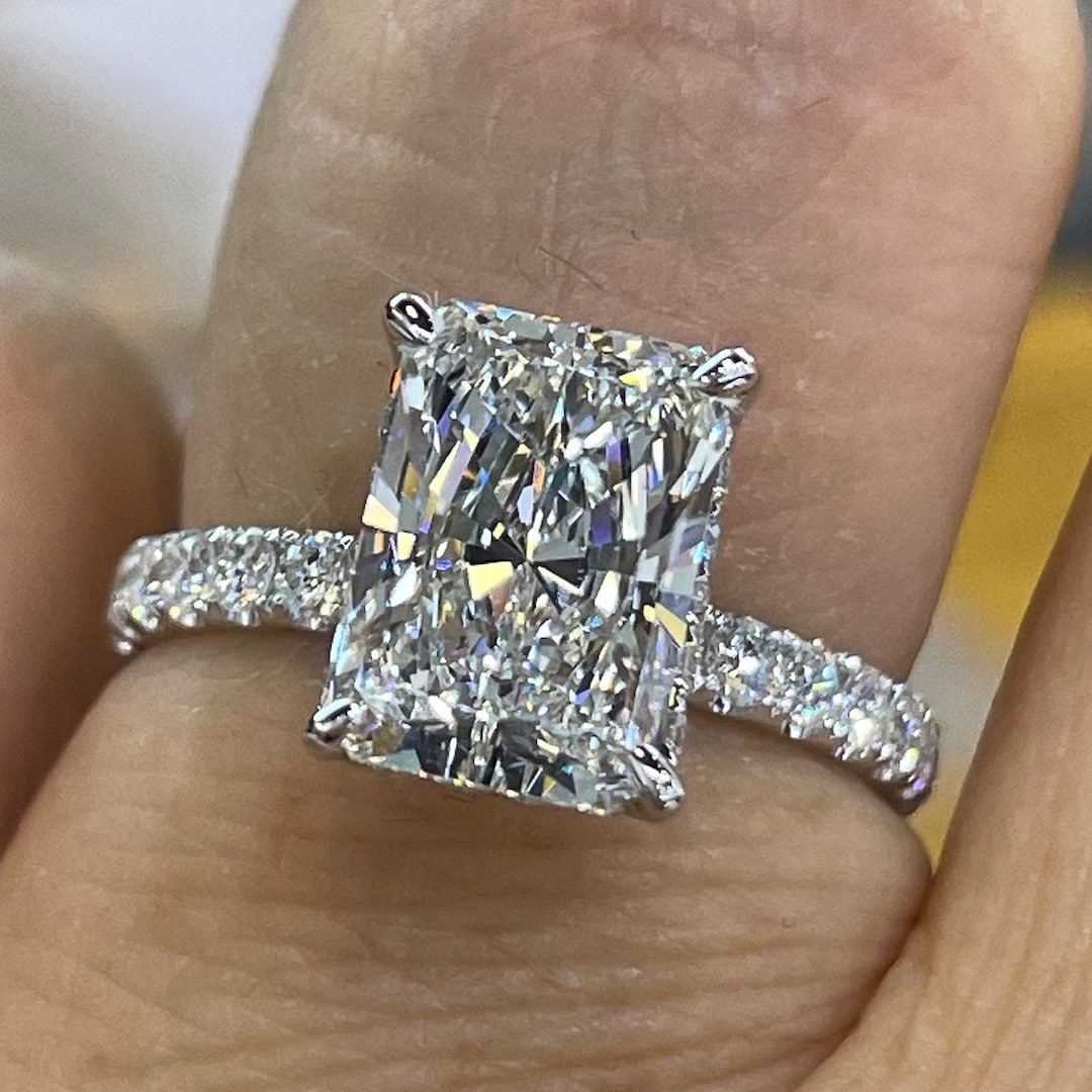 Elongated Radiant Cut Engagement Ring 14K White Gold, GIA Certified 2. ...