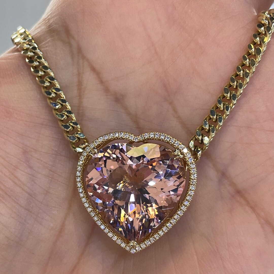 Heart Shape Morganite Pendant, 18K Yellow Gold Morganite and Diamond ...