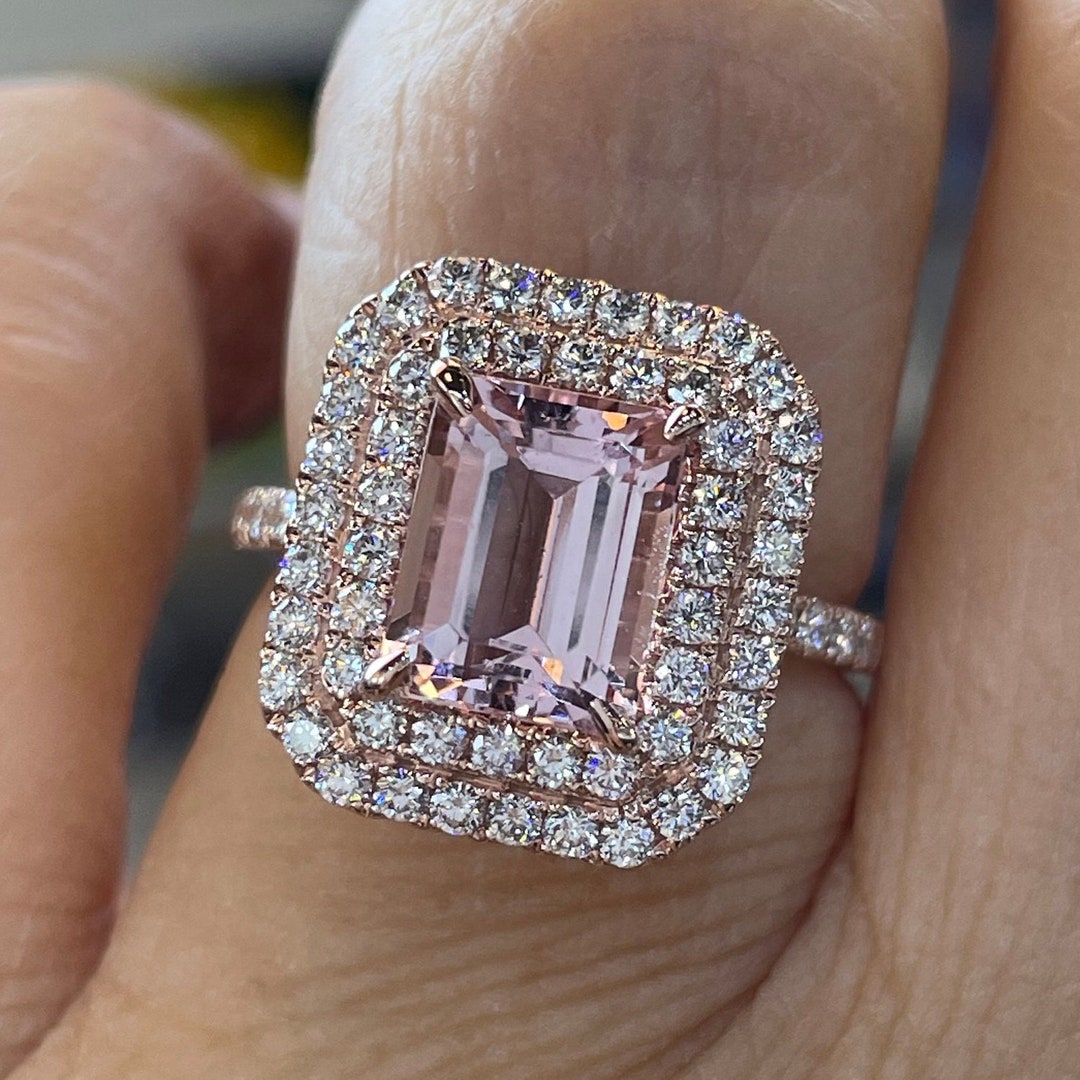 Emerald Cut Morganite Ring, Pink Morganite Engagement Ring, Emerald Cut ...