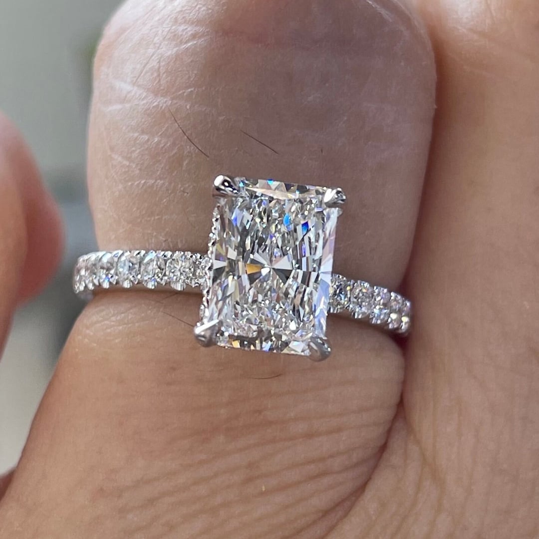 Radiant Cut Ring, Elongated Radiant Cut Engagement Ring 14K White Gold ...