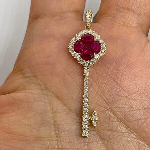 Ruby Key Necklace, 18K Yellow Gold Diamond Key Pendant Charm Necklaces ...
