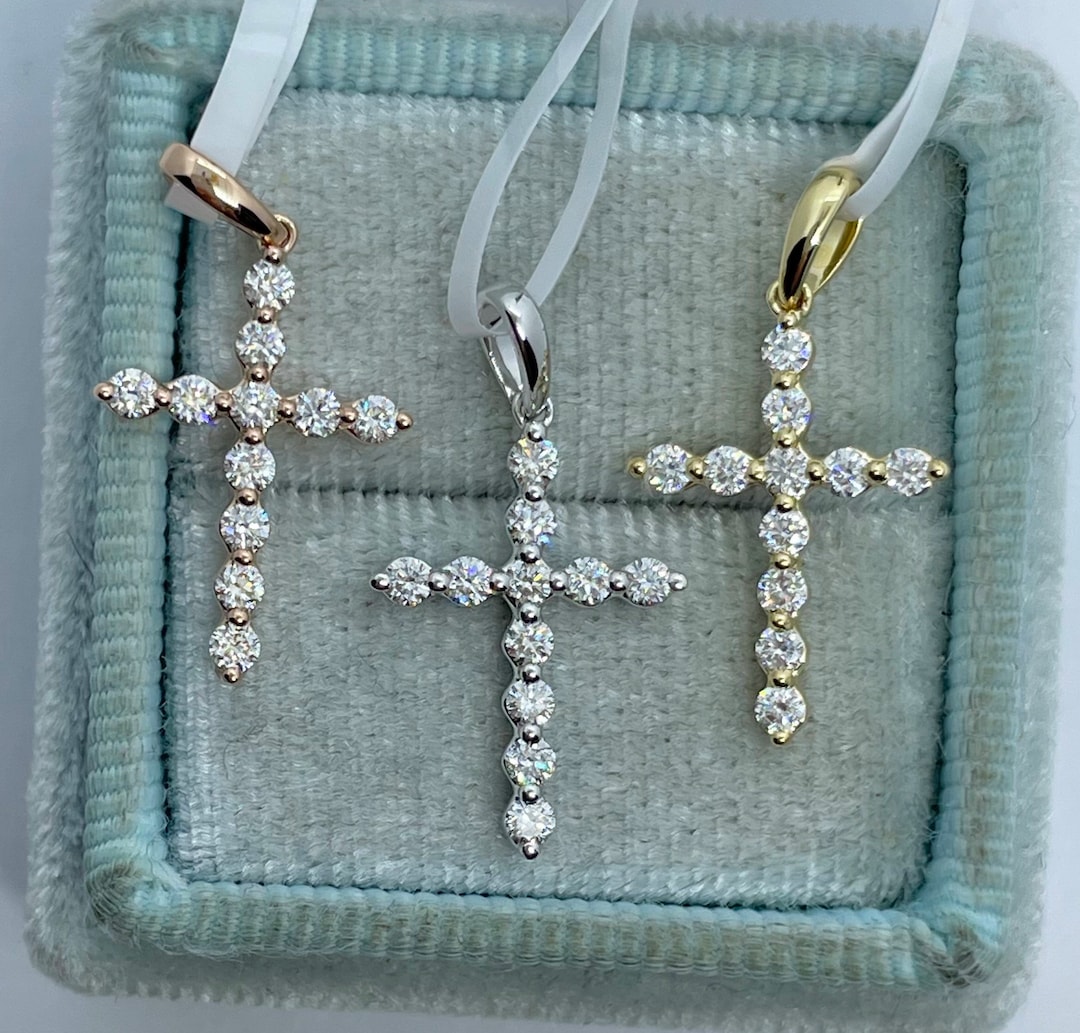 Diamond Cross 18K White Gold, Dainty Cross Necklace, Simple Diamond ...