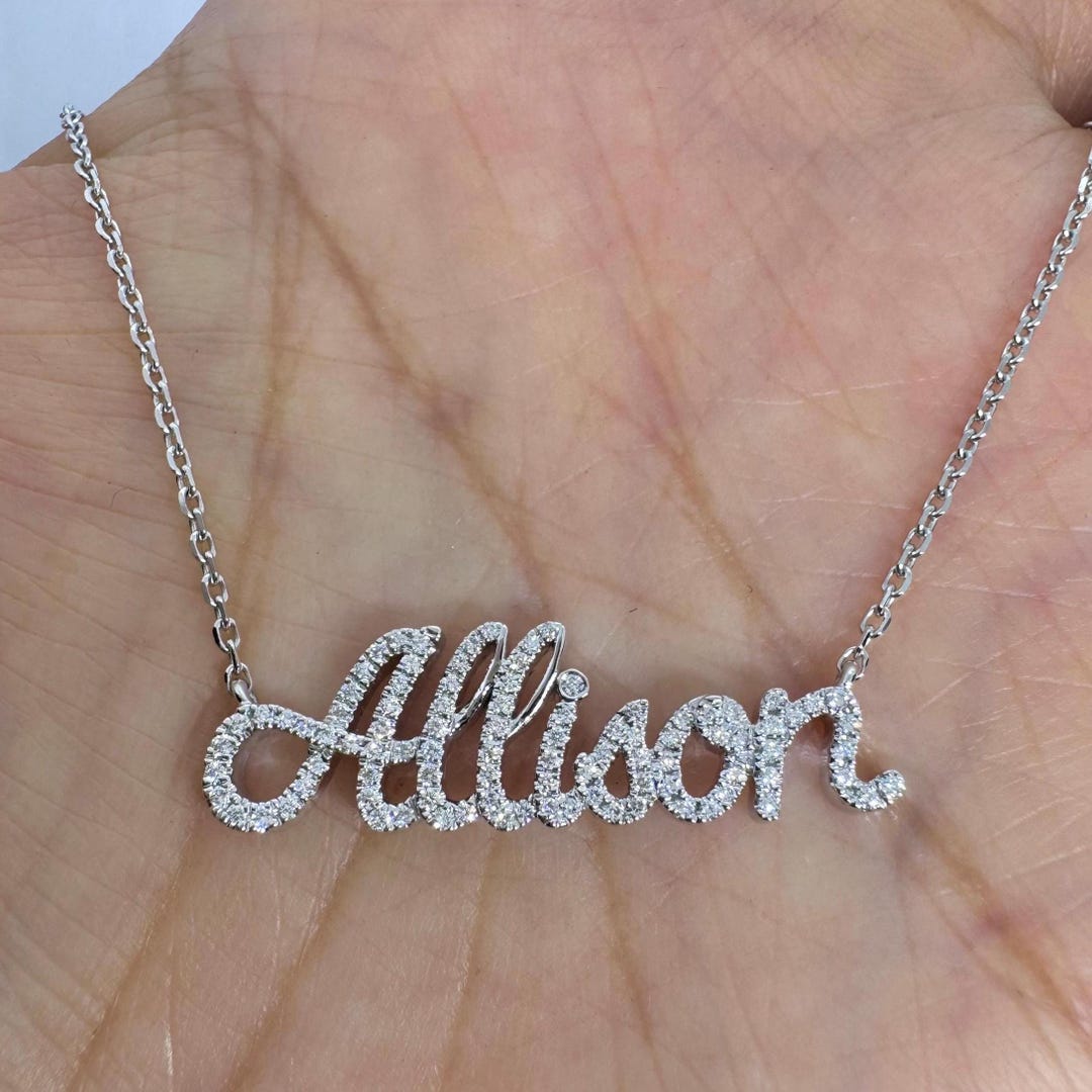 Allison Name Necklace, Name Diamond Necklace, 18K White Allison ...