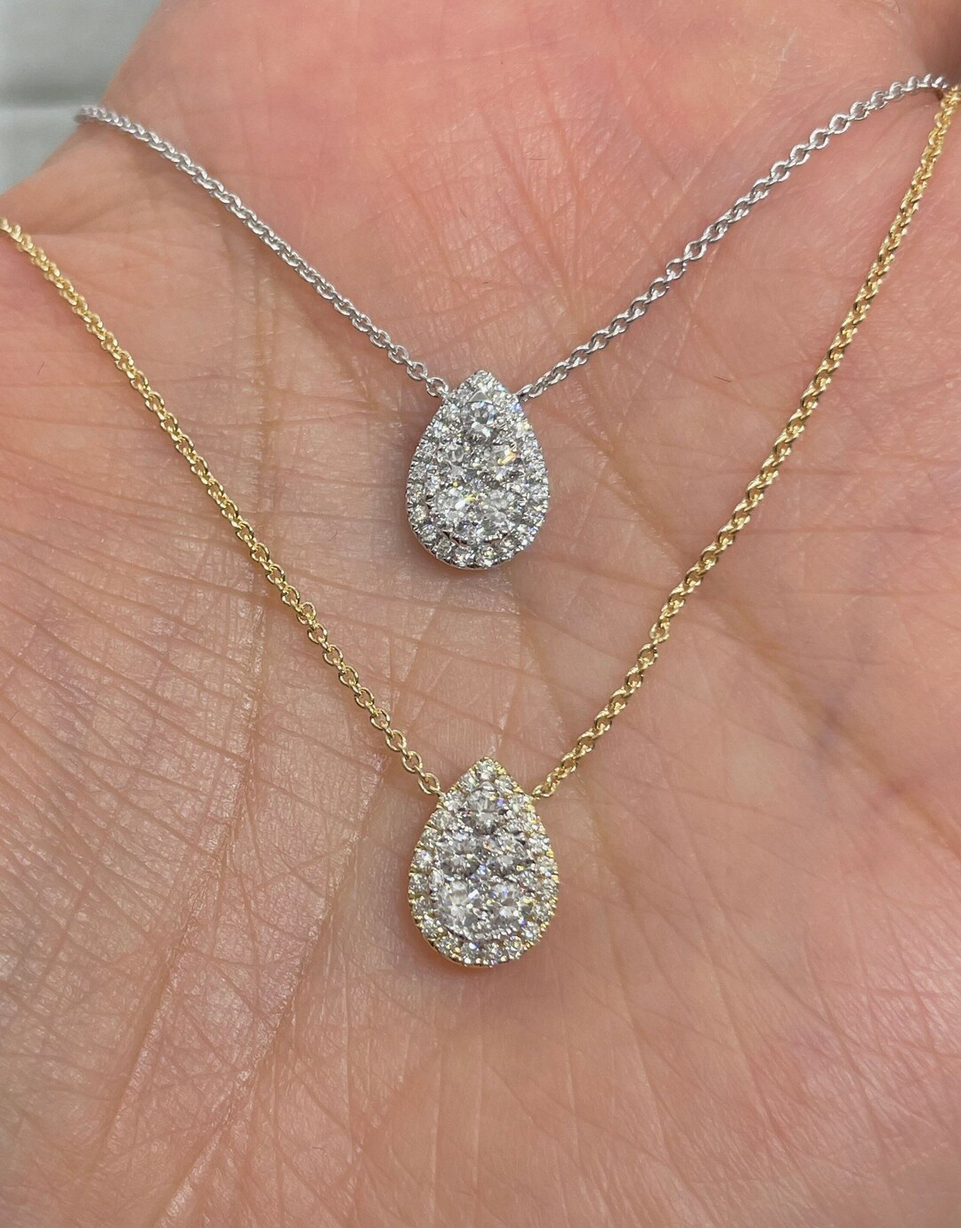 Pear Diamond Necklace, Pear Solitaire Necklace, Pear Diamond Pendant ...