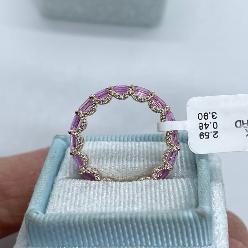Emerald Cut Pink Sapphire Diamond 18K Gold Eternity Band - Etsy