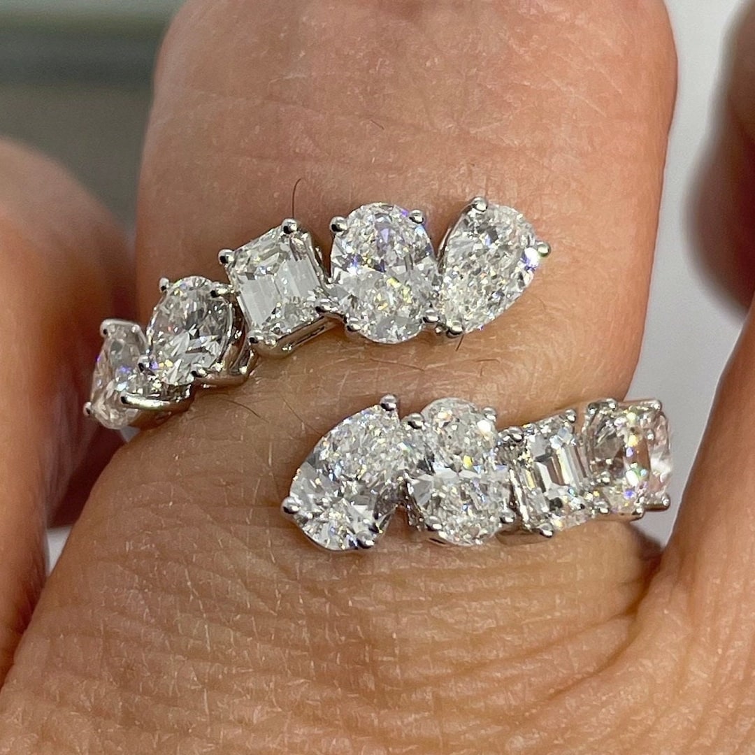 Multi Shape Diamond Ring, Diamond Anniversary Band, 18K White Gold ...