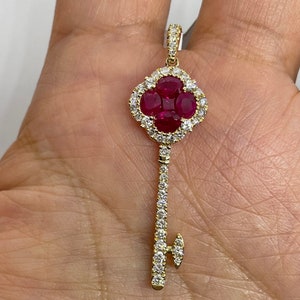 Ruby Key Necklace, 18K Yellow Gold Diamond Key Pendant Charm Necklaces ...