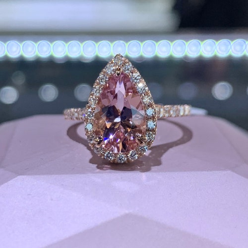 Pear Morganite Ring 14K Rose Gold Pear Cut Morganite - Etsy