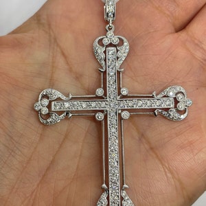 Big Diamond Cross, 18K White Gold Art Deco Cross, Diamond Cross Pendant ...