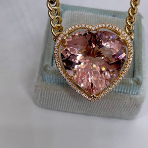 Heart Shape Morganite Pendant, 18K Yellow Gold Morganite and Diamond ...