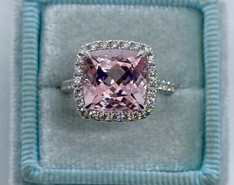 Cushion Cut Morganite Engagement Ring 18K White Gold | Etsy
