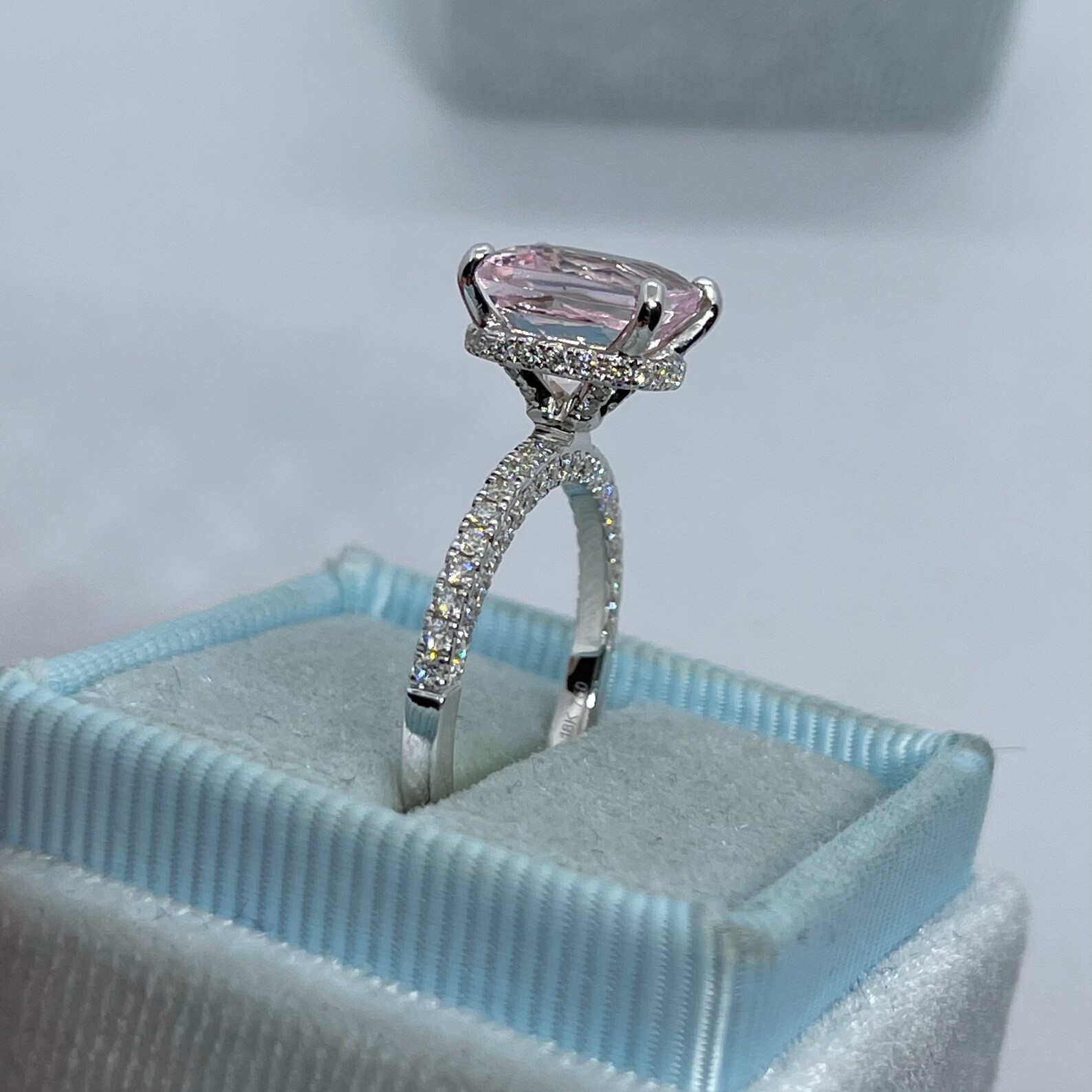 Cushion Cut Morganite Engagement Ring 18K White Gold | Etsy