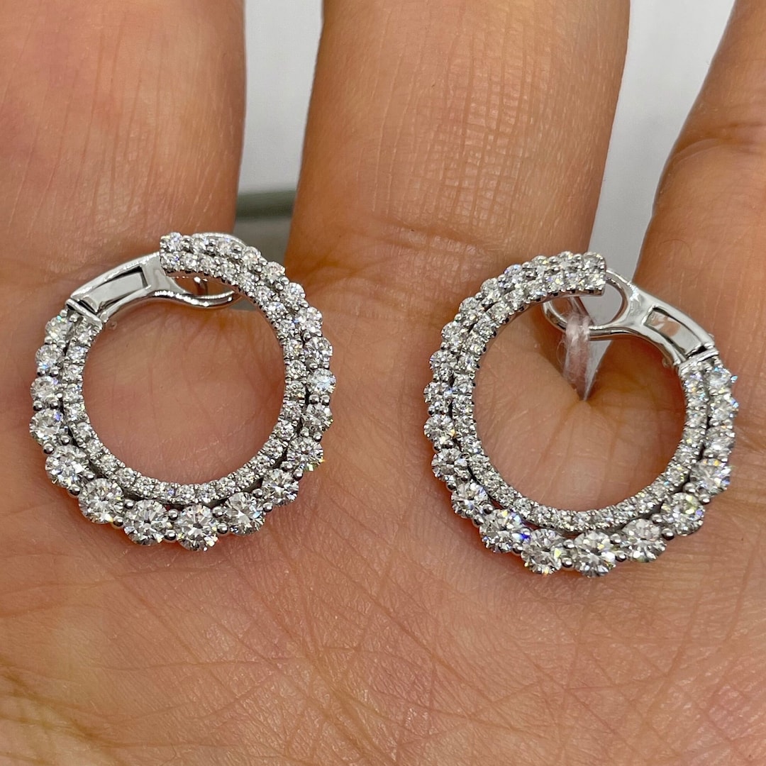 Diamond Hoop Earrings, 18K White Gold Diamond Wreath Earrings, Diamond ...