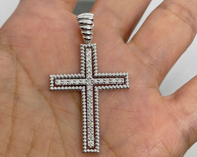Men Diamond Cross, 18K White Gold Diamond Cross Necklace, Natural ...