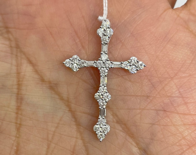 Genuine Diamond Cross, Diamond Cross Necklace, 18K White Gold Diamond ...