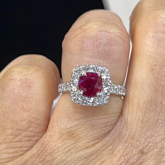 Natural Ruby Diamond Ring Burmese Ruby Diamond Ring Cushion | Etsy