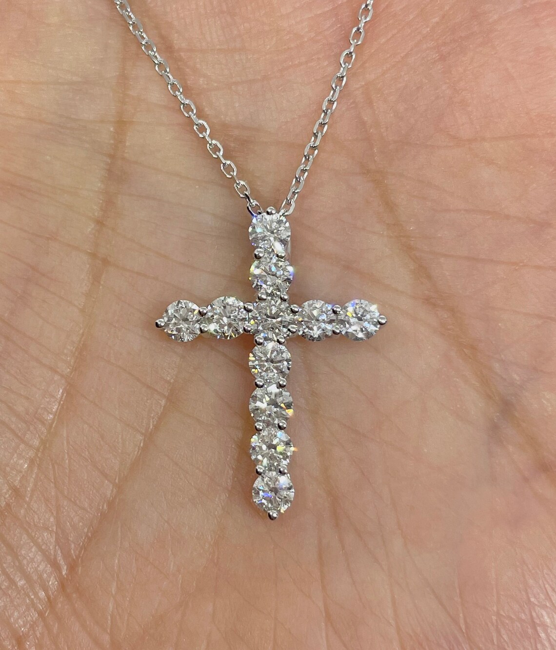 Diamond Cross Necklace Diamond Cross Pendant 18K White Gold | Etsy