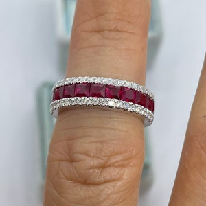 Ruby Diamond Band, Ruby and Diamond Wedding Band, 18K White Gold ...