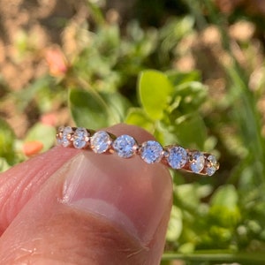 Floating Diamond Band, 14K Rose Gold Single Prong Diamond Wedding Band ...