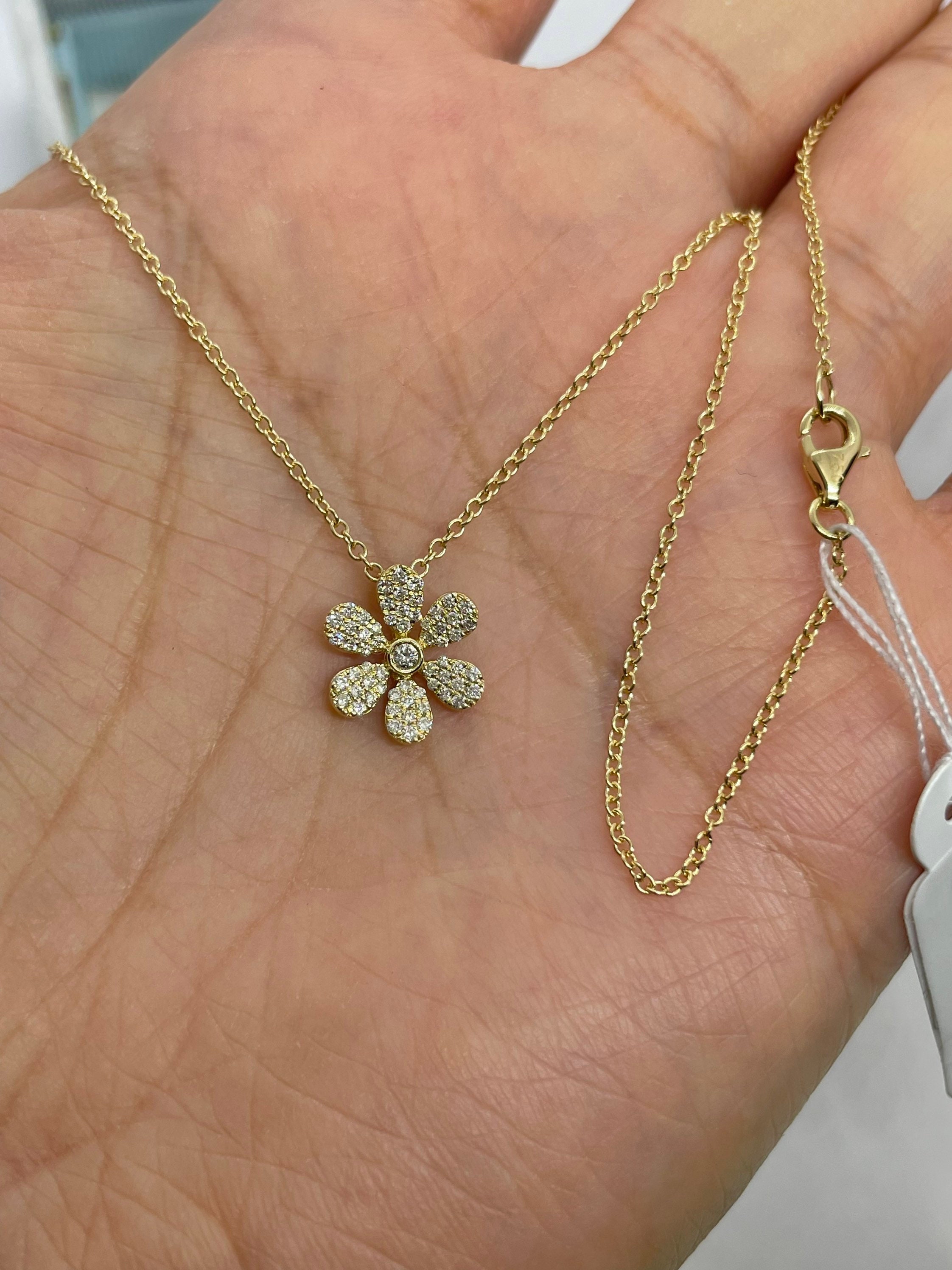 Flower Diamond Necklace Diamond Flower Necklace 18K Yellow - Etsy