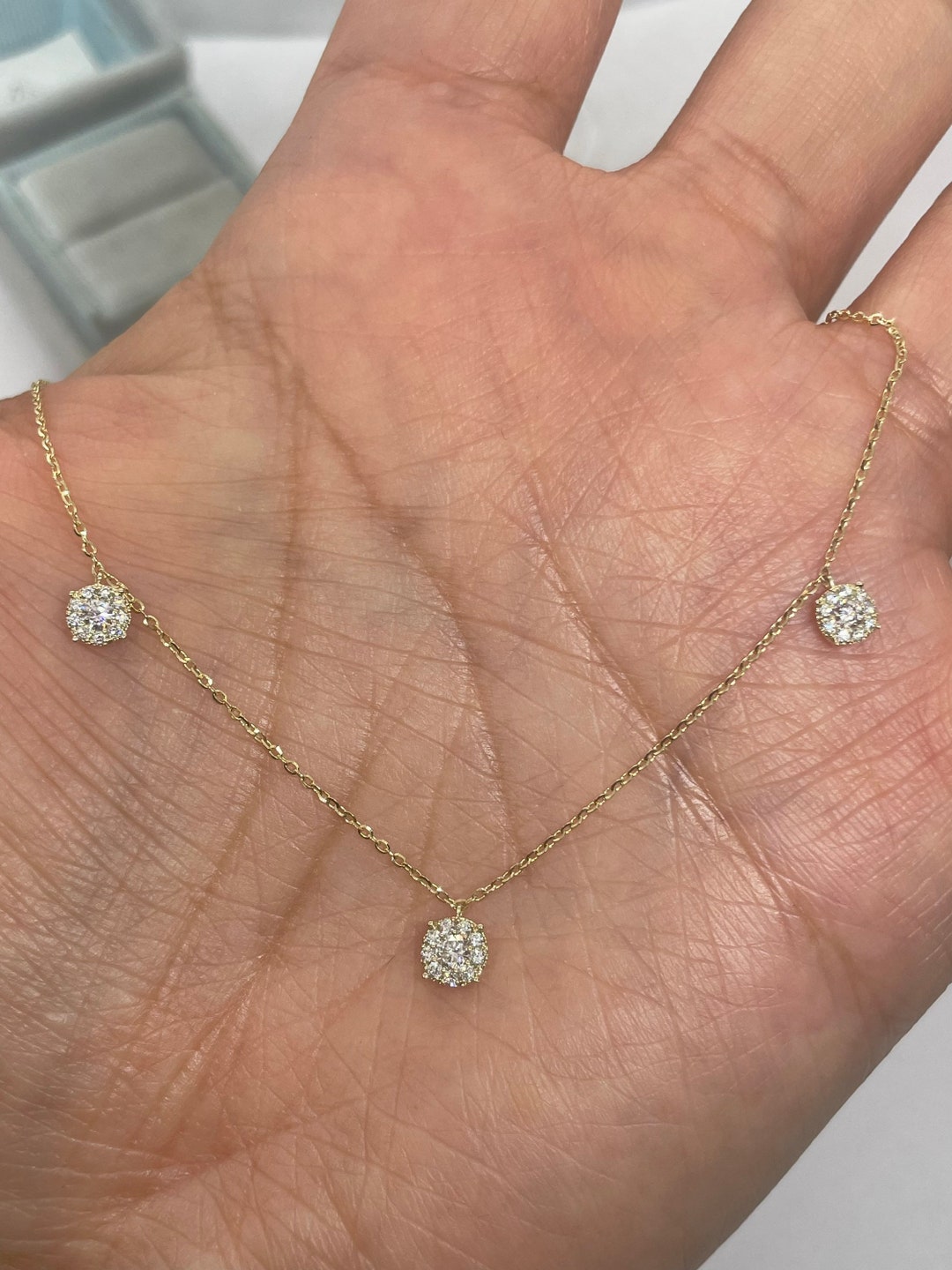 Diamond Station Necklace Yellow Gold, White Gold Diamond Necklace ...