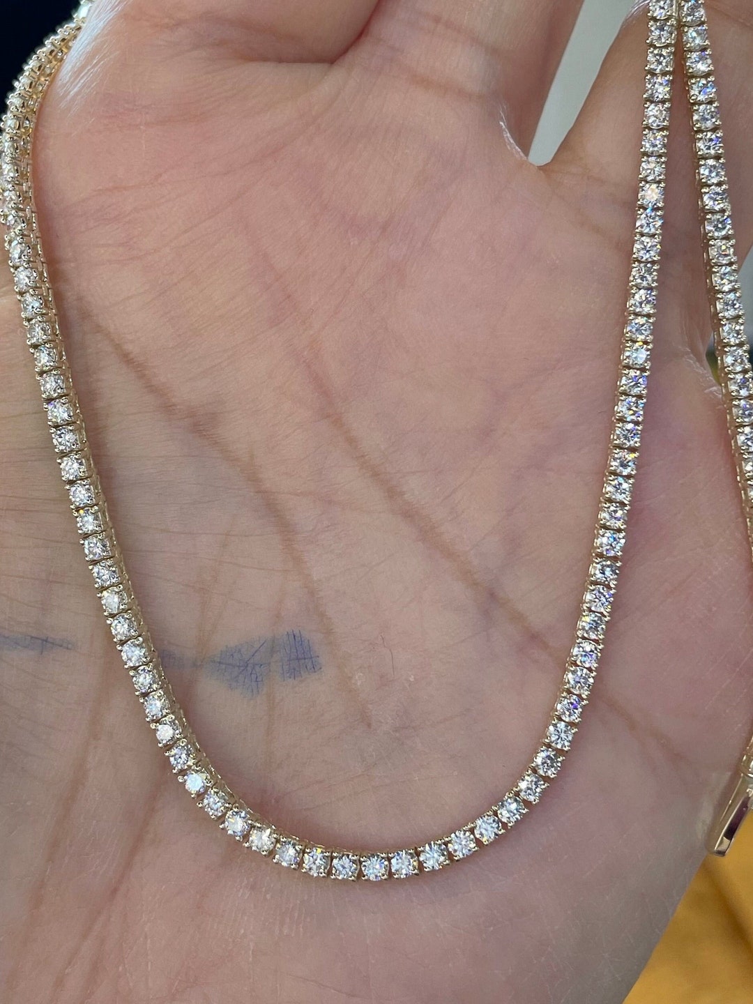 14K Yellow Gold Diamond Tennis Necklace Gold, Lab Grown Diamond Tennis ...