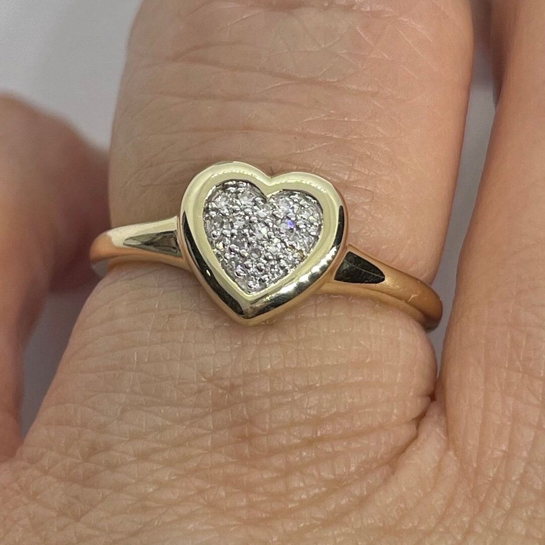 Dainty 14K Yellow Gold Heart Diamond Ring, Promise Ring - Etsy