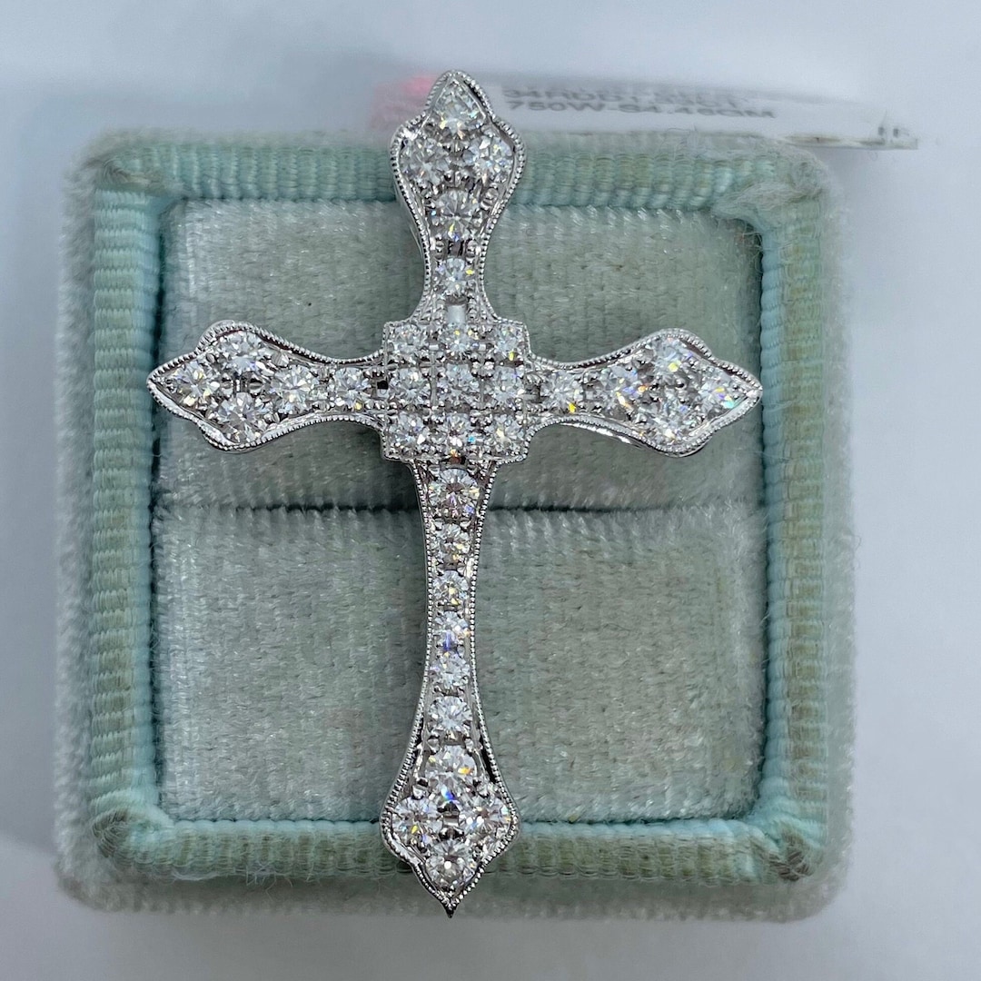 Diamond Cross, Genuine Diamond Cross Pendant 18K White Gold, Round ...