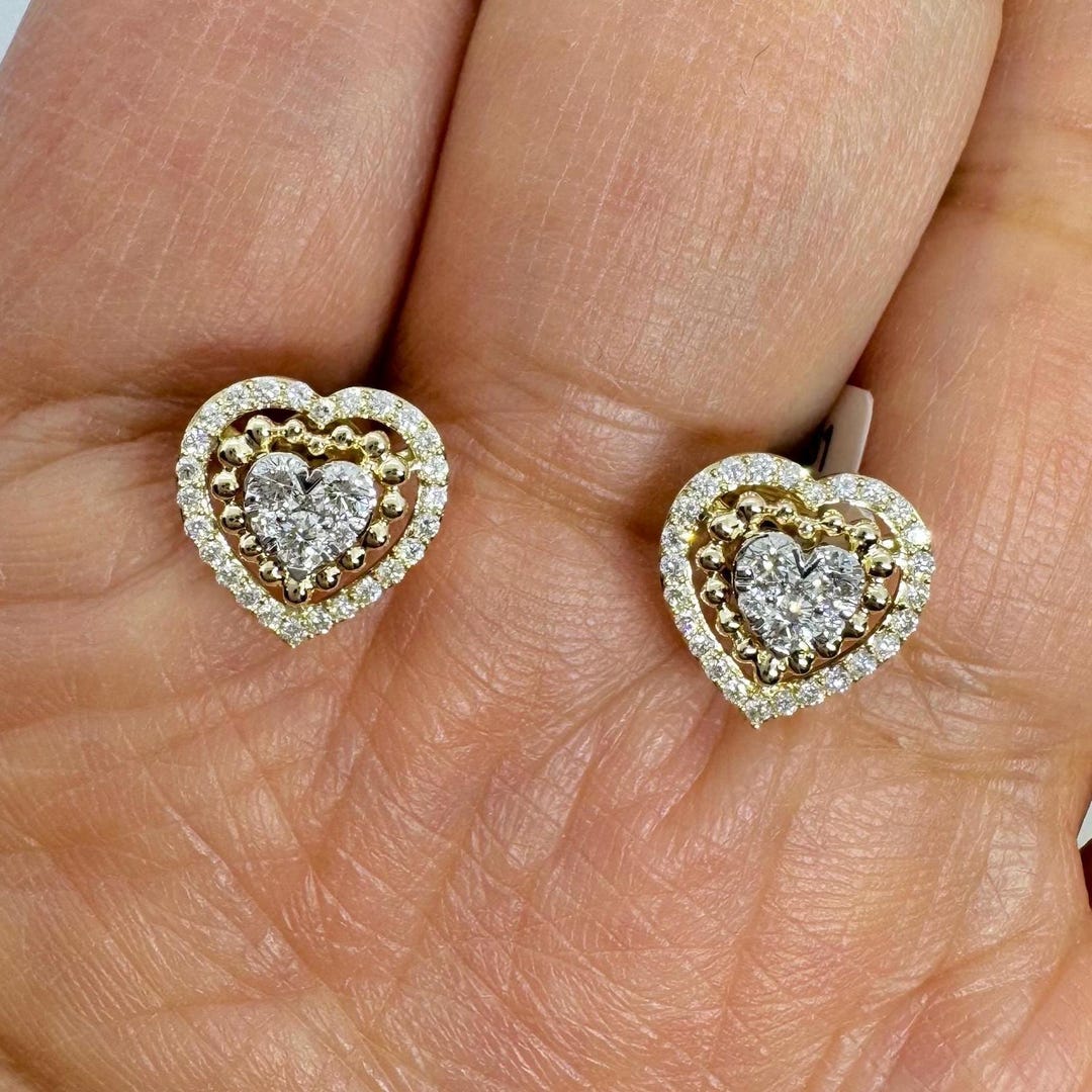 Heart Diamond Earrings, Diamond Heart Stud Earrings, Heart Diamond Stud ...
