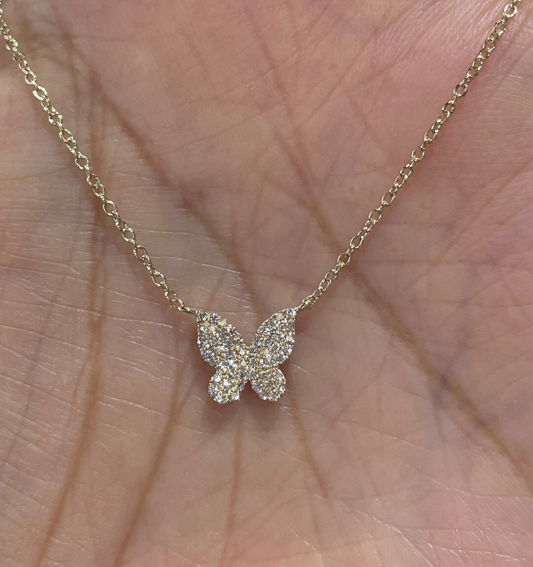 Butterfly Necklace, Butterfly Diamond Necklace, 14K Gold Diamond ...