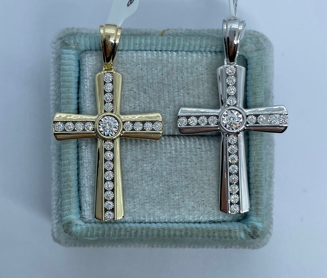 Diamond Cross Pendant Small Diamond Cross 14K Gold Diamond - Etsy