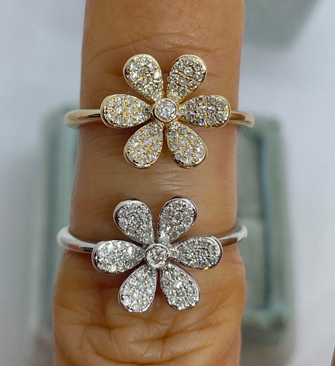 Diamond Flower Ring, Floral Diamond Ring, Dainty Flower Ring, Dainty ...