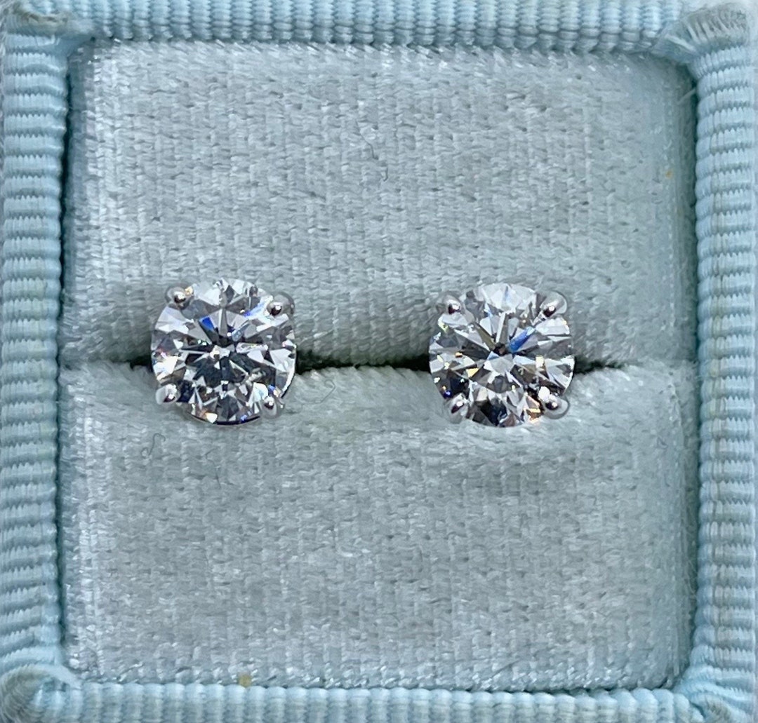 2 Carat Diamond Stud Earrings, Certified Diamond Studs, Round Diamond ...