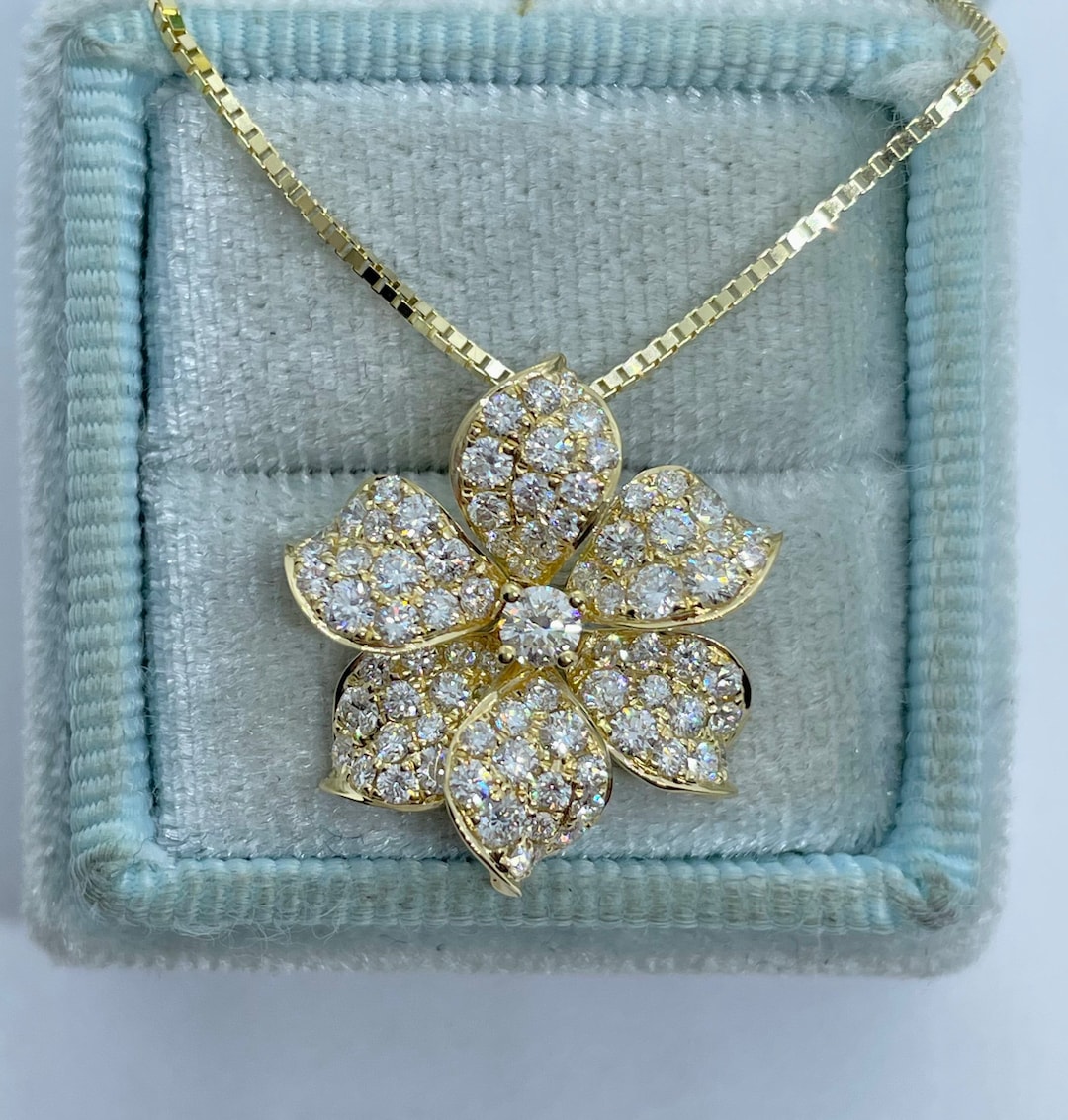 Gorgeous Diamond Flower Pendant, Flower Diamond Necklace, 18K Yellow ...