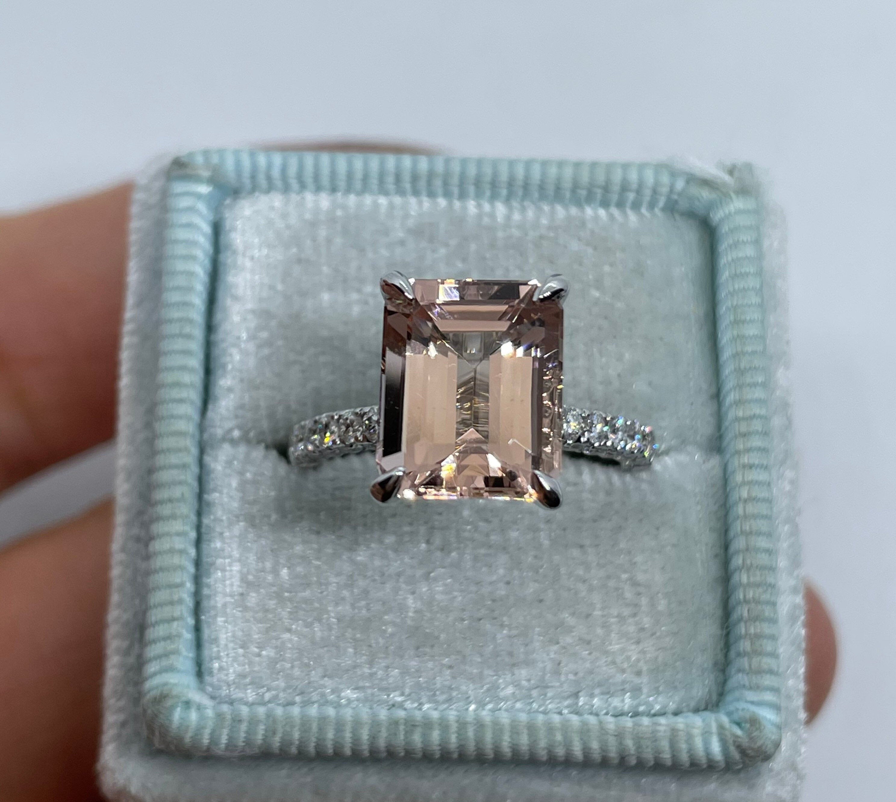 Emerald Cut Morganite and Diamond Ring Emerald Cut Morganite - Etsy