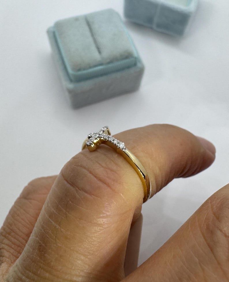 14K Yellow Gold Cross Ring, Sideways Cross Ring, Dainty Cross Ring ...