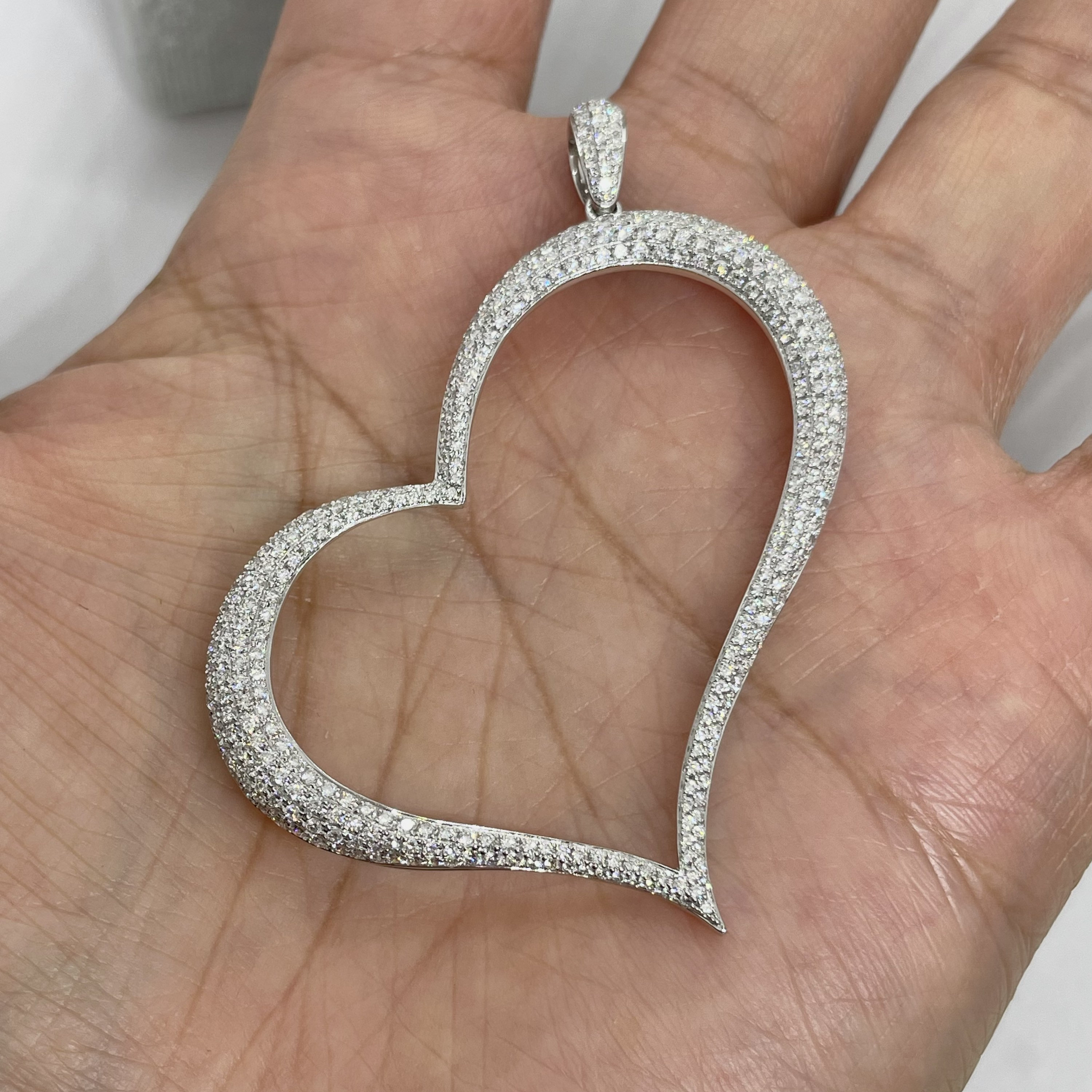 Big Heart Necklace, Large Heart Pendant, Diamond Heart Necklace, 18K ...