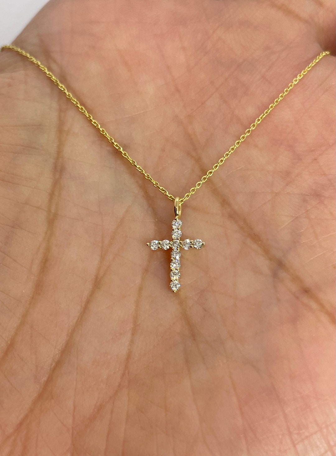 Dainty Diamond Cross Necklace, 18K Gold Dainty Cross Pendant, Dainty ...