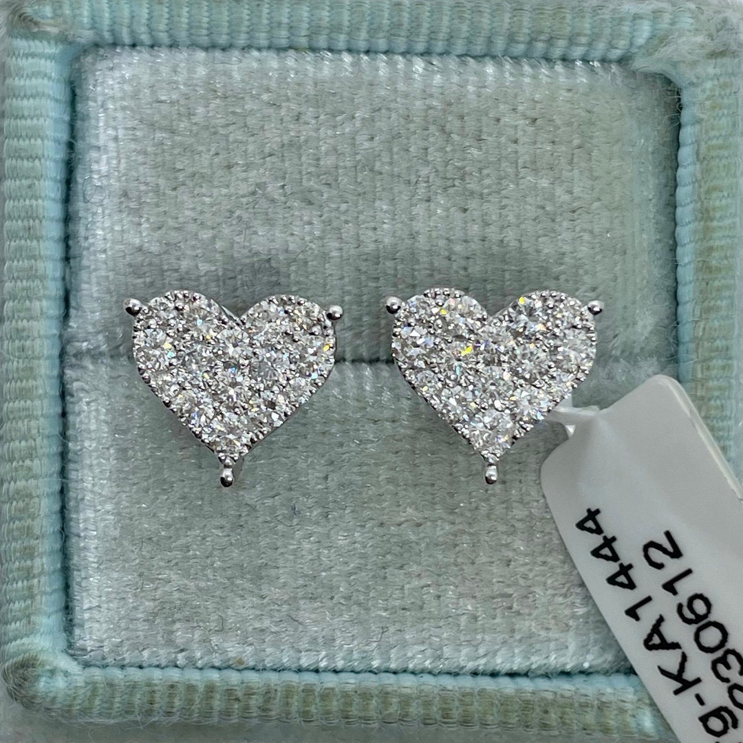 Heart Diamond Earring Studs, Heart Diamond Stud Earrings, 18K White Gold Heart Shape Diamond ...
